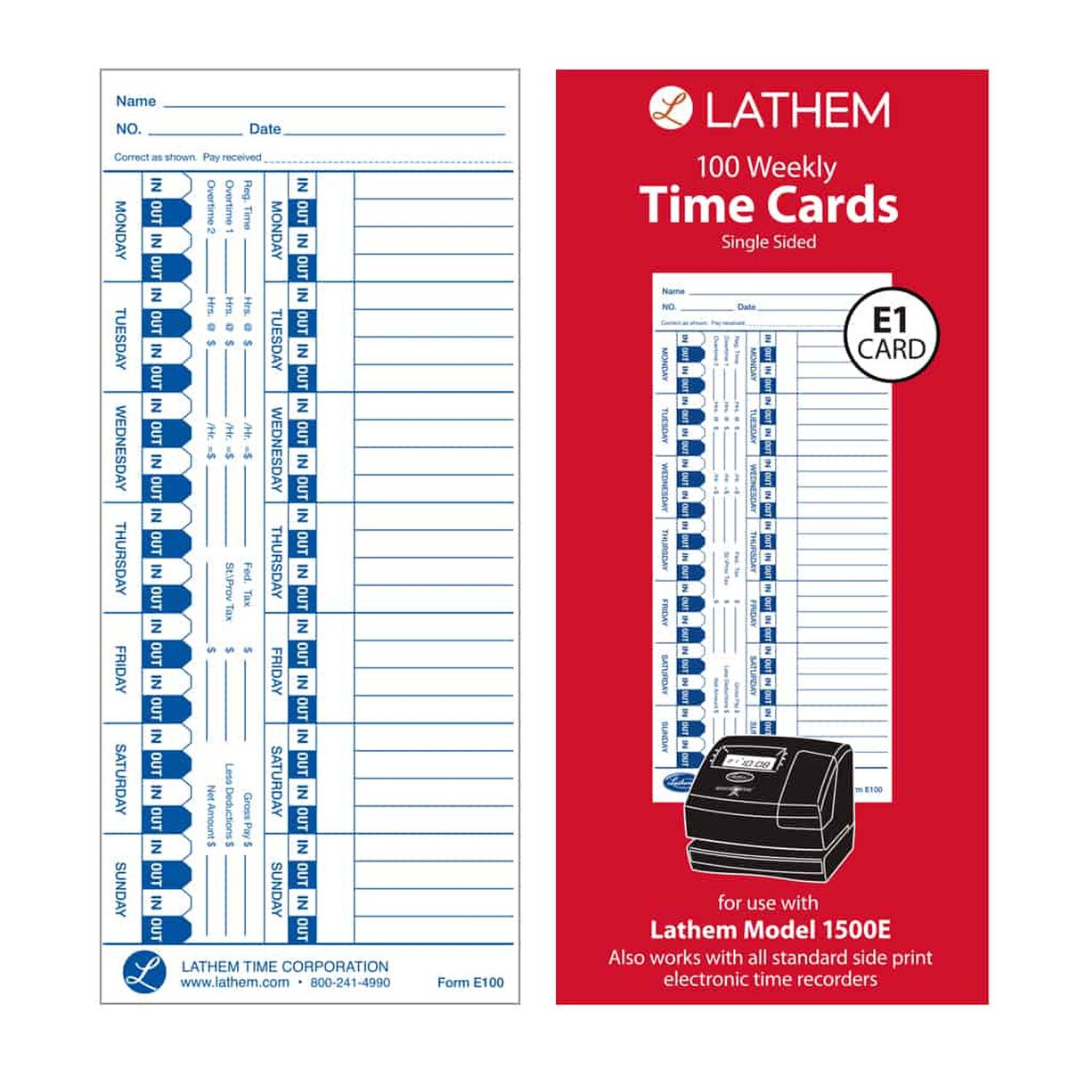 Lathem | E100 Time Cards for 1500E (Pack of 100)