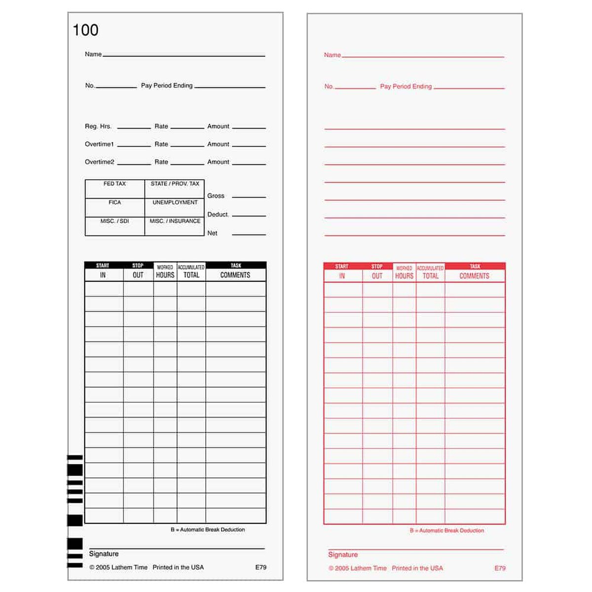 Lathem | E79-100 Time Cards (100 Pack)